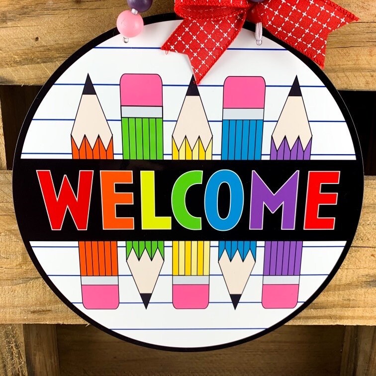 Classroom Welcome Door Hanger With Colorful Pencils | Metal Classroom ...