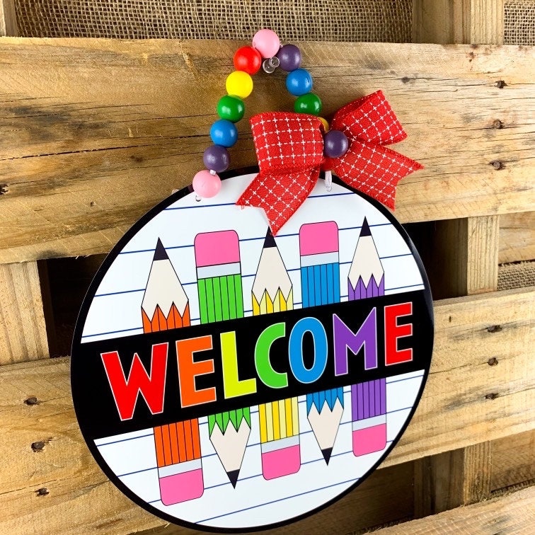 Classroom Welcome Door Hanger With Colorful Pencils | Metal Classroom ...