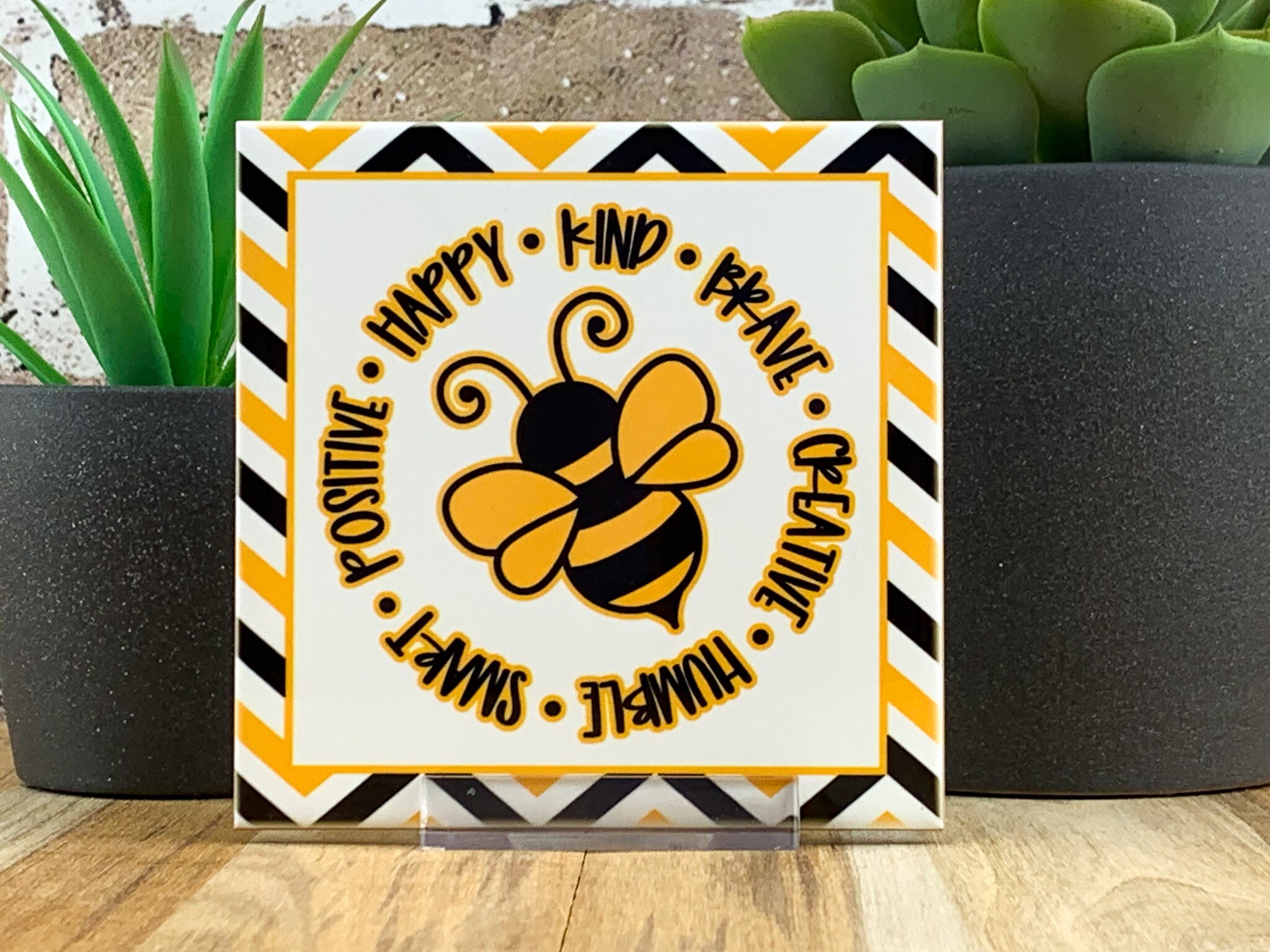 Bumble Bee Word Circle Ceramic Tile Sign With Easel / Sublimated Bee ...