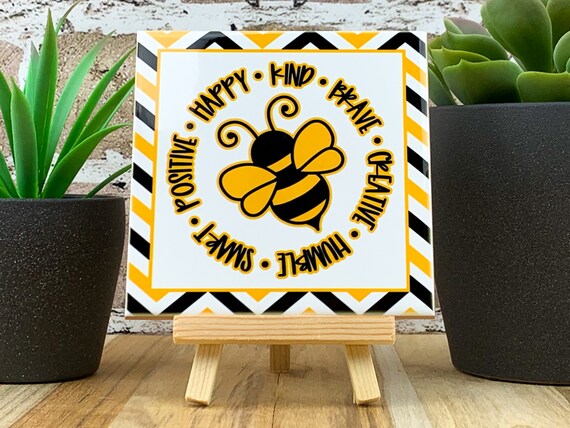 Bumble Bee Word Circle Ceramic Tile Sign With Easel / - Etsy