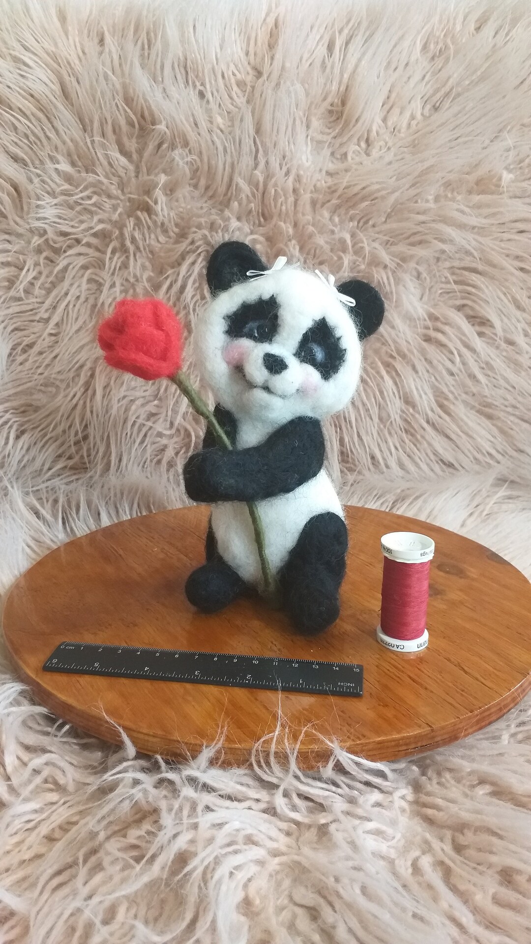 Needle Felted Panda Bear and Red Rose by Alfiepuppy - Etsy