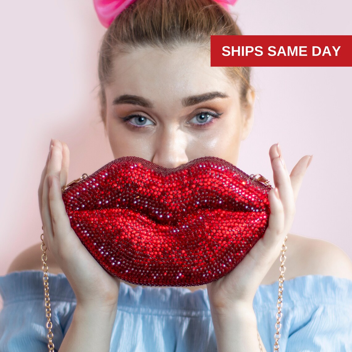 Red Lips Clutch Bag Swarovski Crystals Bling Rhinestone Bag - Etsy