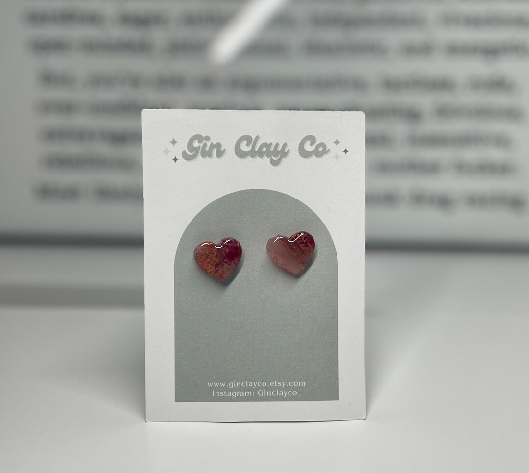 Heart Stud: Red Marble - Etsy