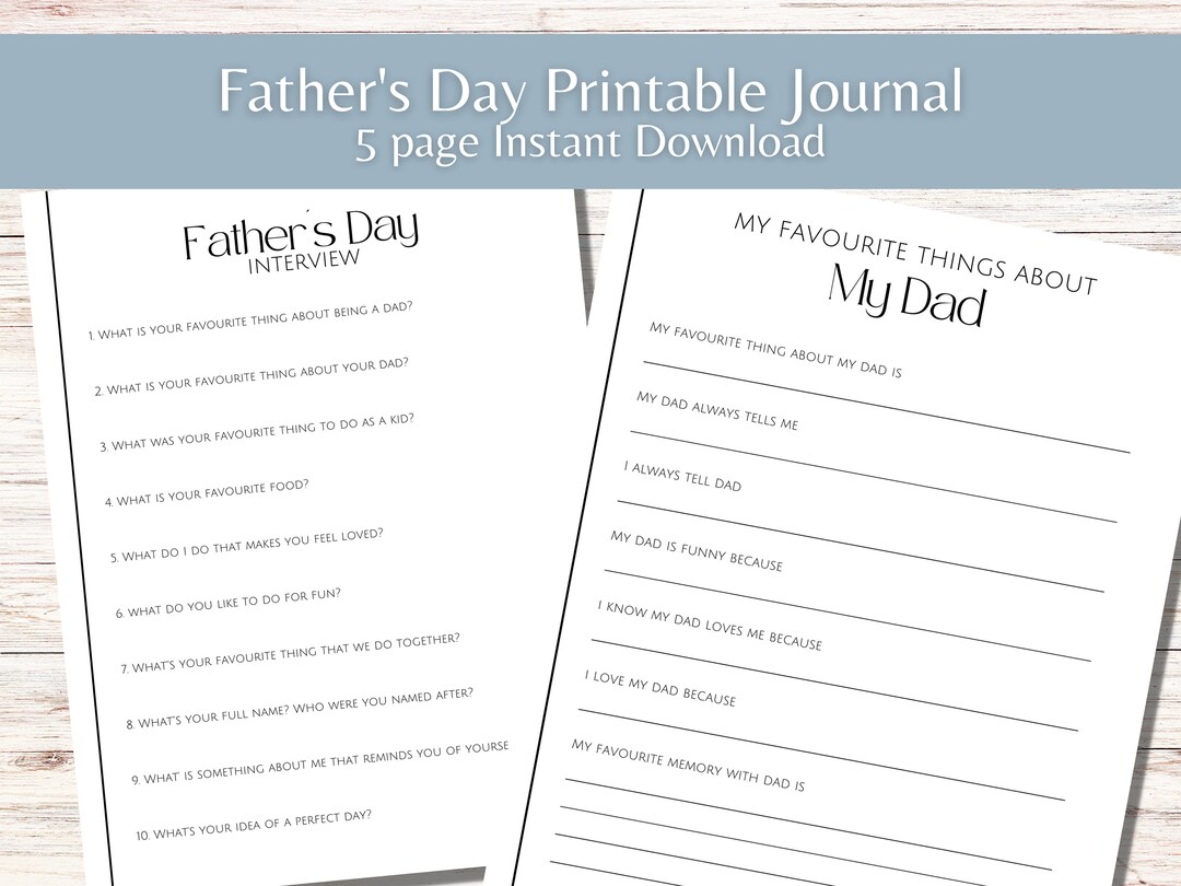 Father's Day Journal Gift / All About My Dad / Printable Fathers Day ...