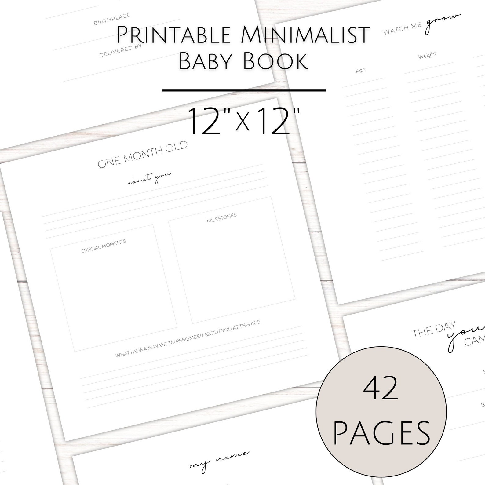 Minimalist Printable Baby Memory Book, Square Baby Book, Gender Neutral ...