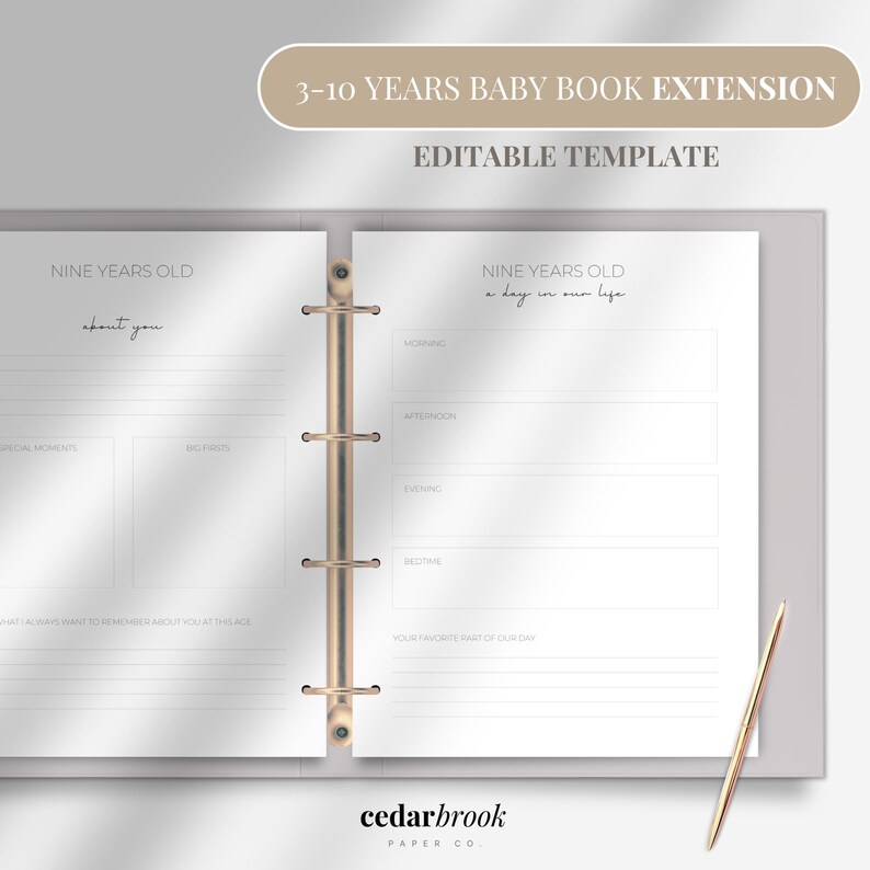 Printable Minimalist Baby Book EXTENSION, 3-10 Years Old, Childhood ...