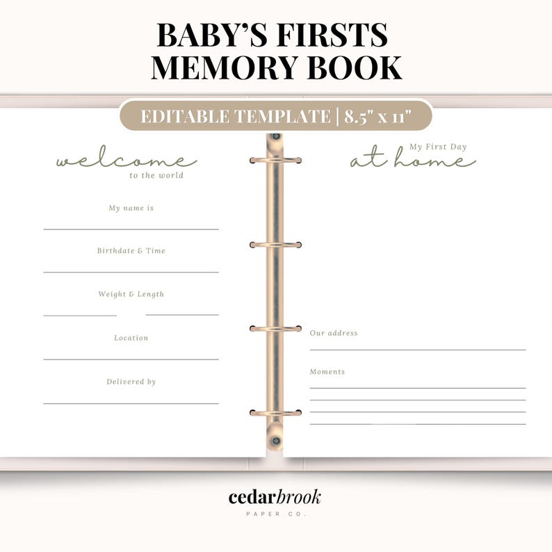 Baby's Firsts Memory Book, Printable Baby Book, Newborn Keepsake ...