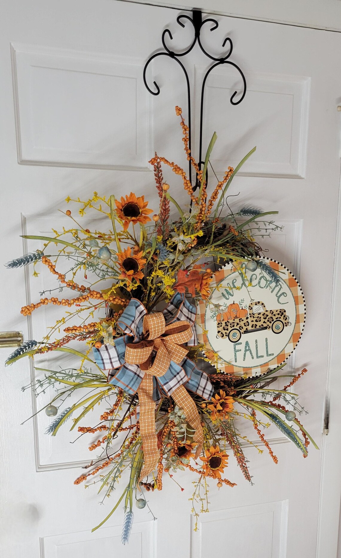 Welcome Home Fall Wreath, Fall Leopard Truck Welcome Home.whimsical ...
