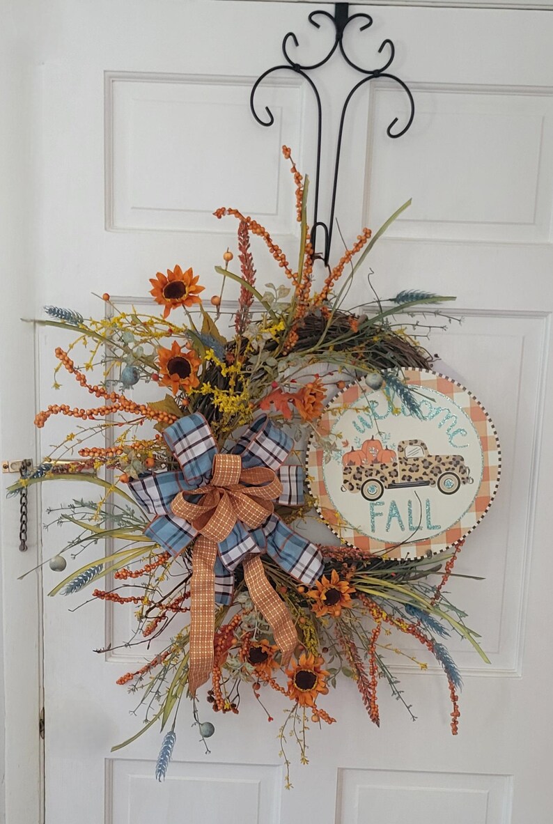 Welcome Home Fall Wreath, Fall Leopard Truck Welcome Home.whimsical ...