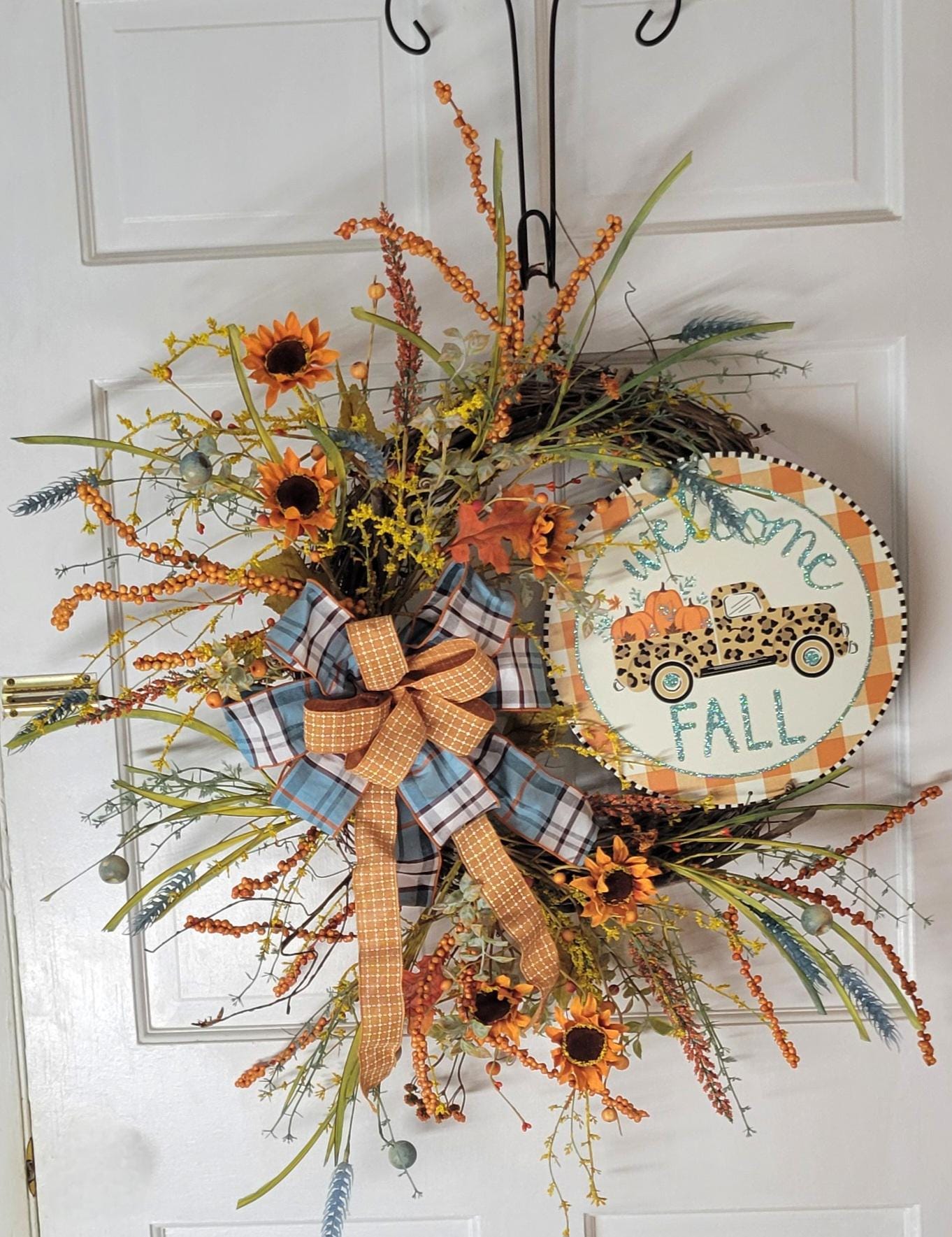 Welcome Home Fall Wreath, Fall Leopard Truck Welcome Home.whimsical ...