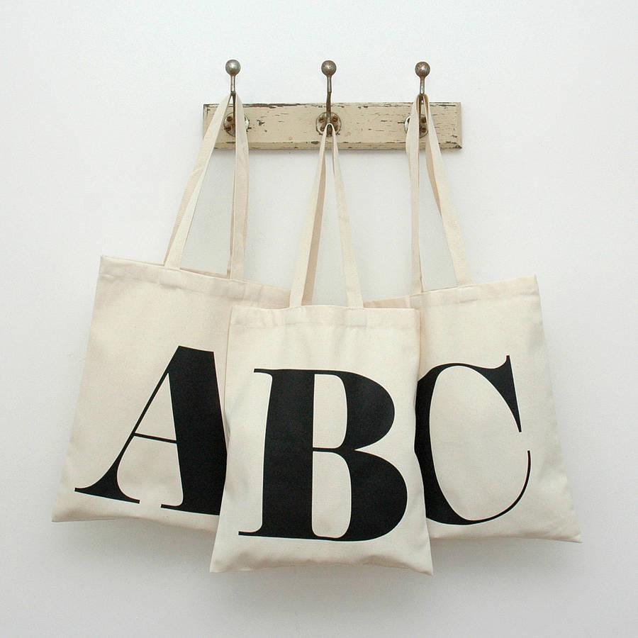 Initial Cotton Tote Bag: Personalized Letter Print, Eco-friendly Gift ...