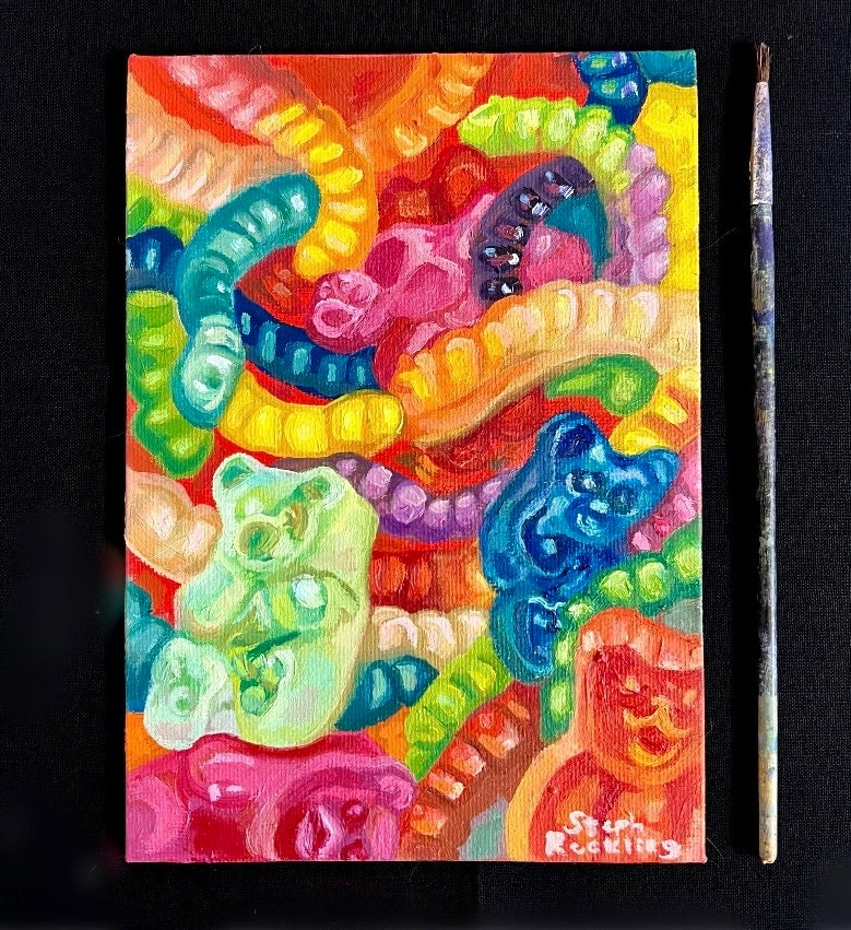 Original Gummy Worm Oil Painting on Canvas Gummy Bear - Etsy