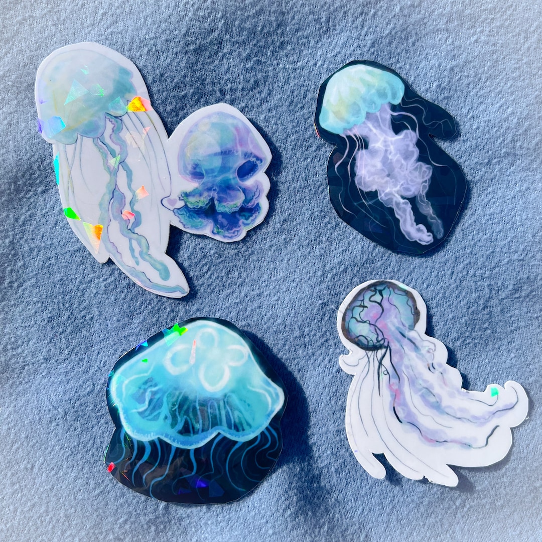 Holographic Rainbow Vinyl Stickers Jellyfish Blue Ocean Sea Creatures ...