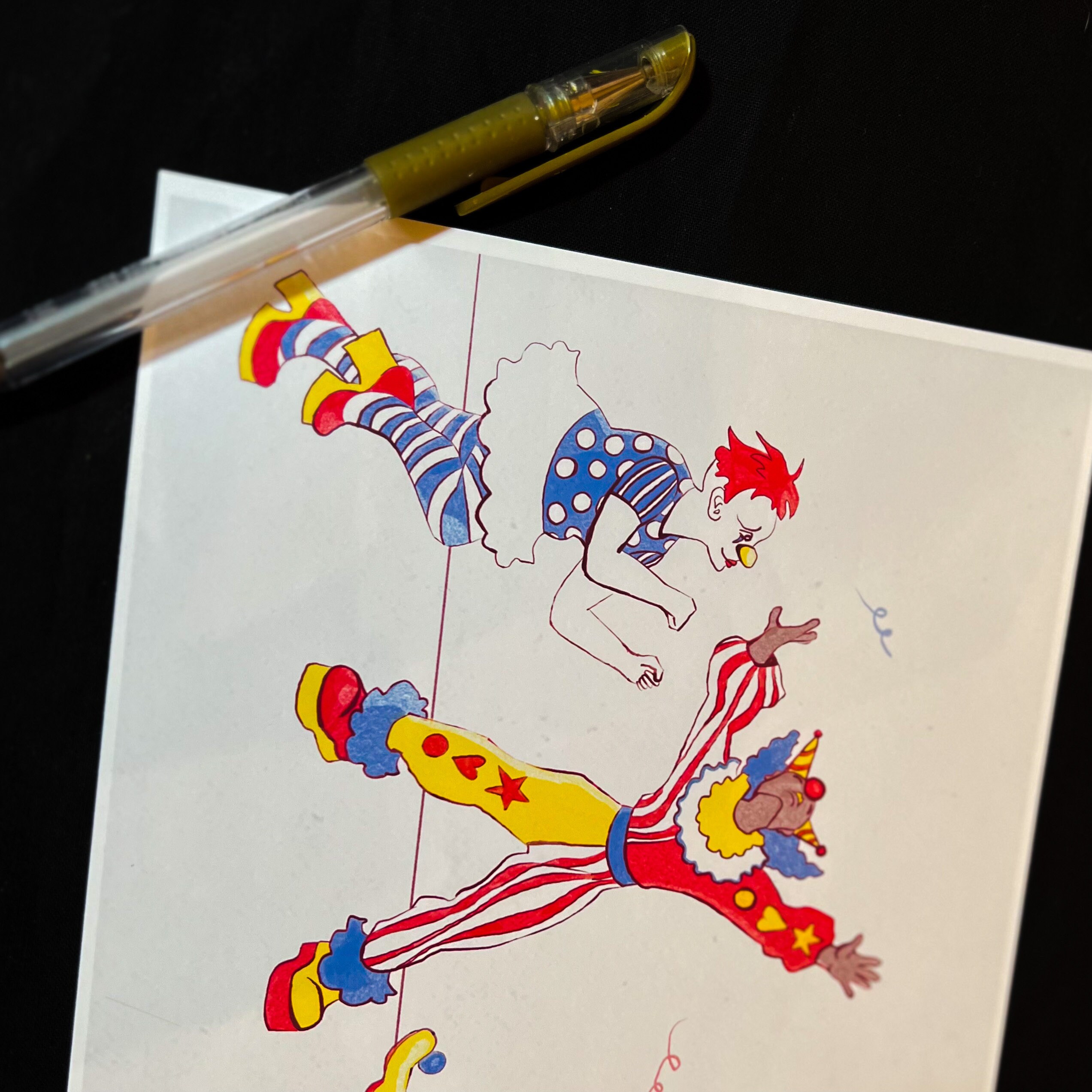 Clown Dance Party Illustration Art Print Clowncore Drawing Vintage ...