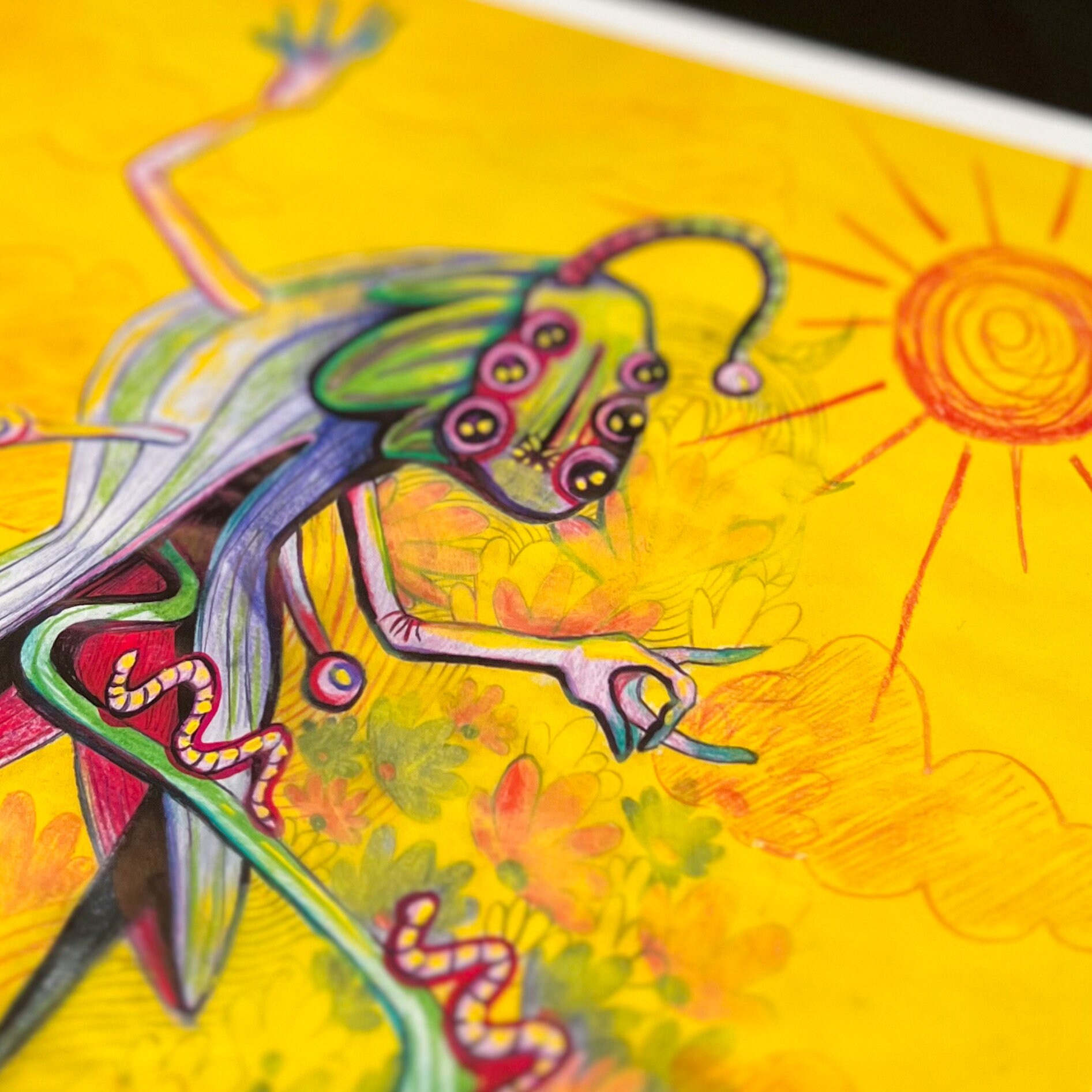 Matte Print// Colored Pencil Drawing Colorful Creature Warm Happy Worm ...