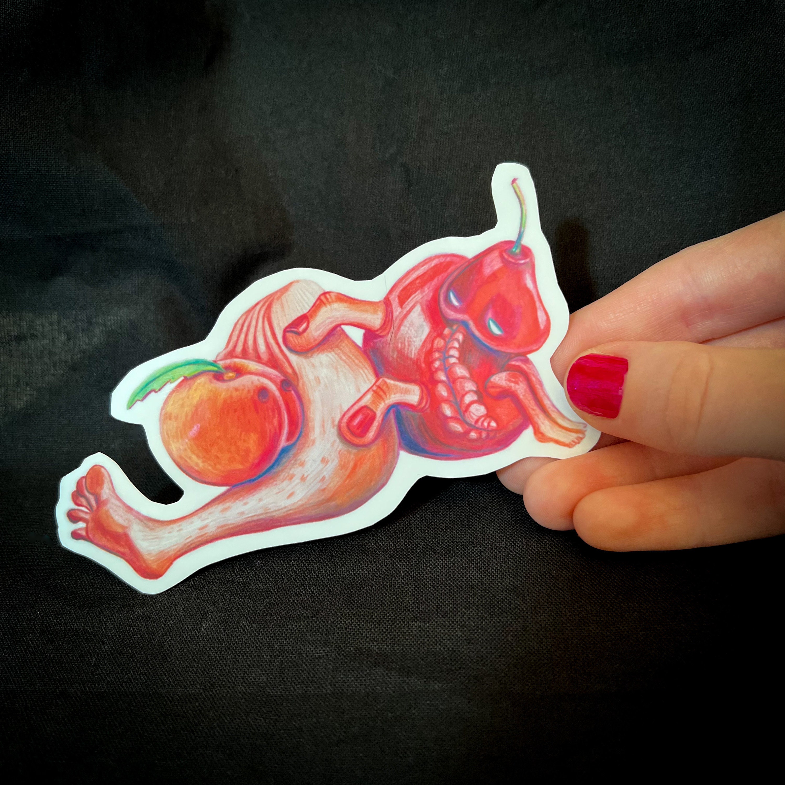 Vinyl Strange Sticker Unusual Creatures Peach and Cherry - Etsy