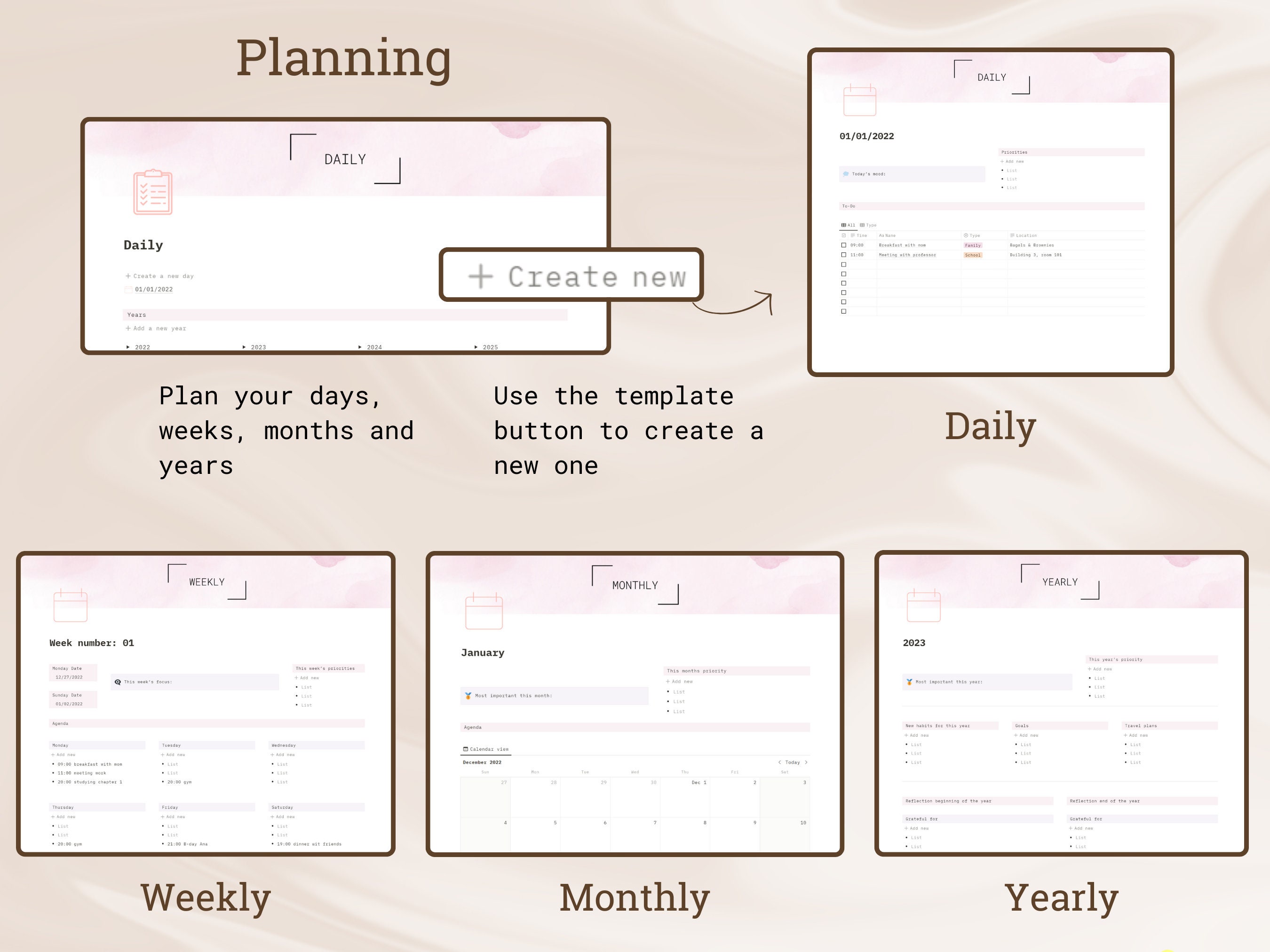 Notion Template Life Planner for Planning Your Daily Life Digital Pink ...
