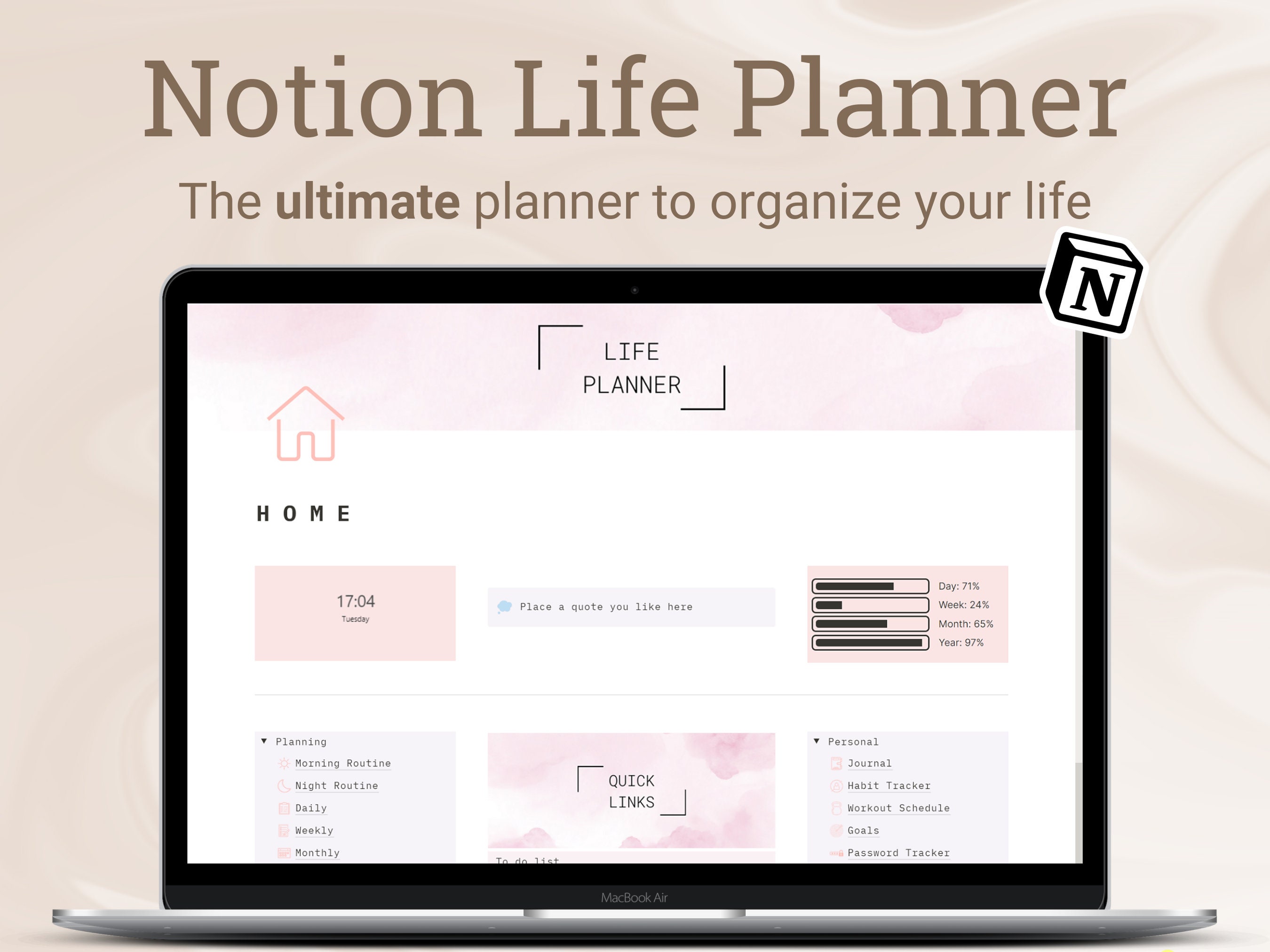 Notion Template Life Planner for Planning Your Daily Life Digital Pink ...