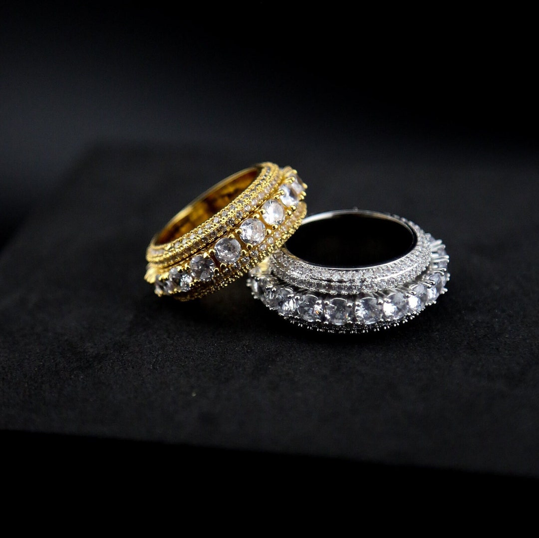 Iced Out Diamond VVS Spinner Multi-stone Eternity Band Rings White Gold ...