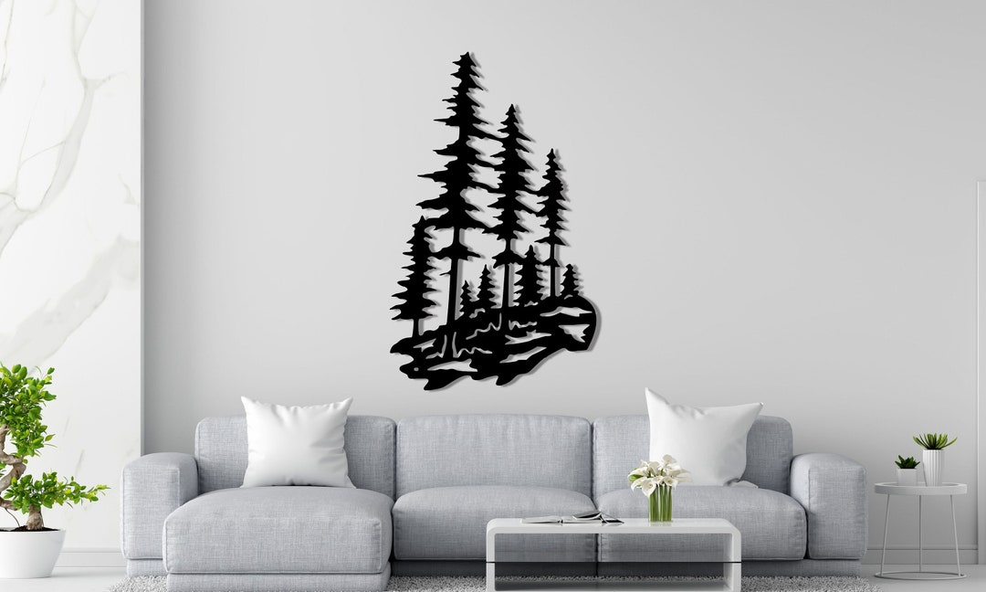 Extra Large Tree Decor, A Family of Pine Trees Metal Wall Art, Forest ...