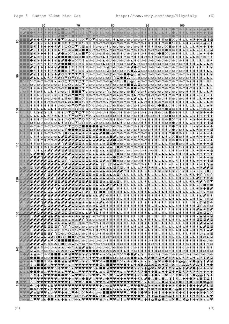 Gustav Klimt Kiss Cat Cross Stitch Pattern DMC Chart Two Color ...