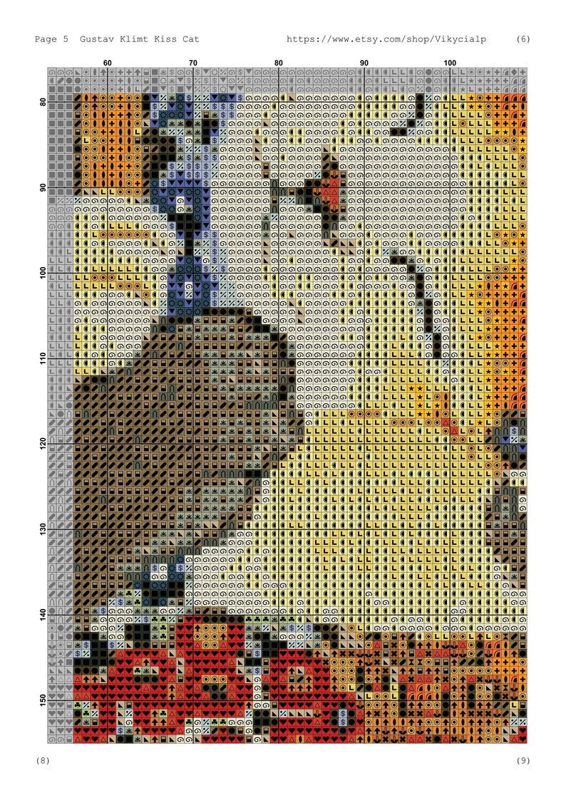 Gustav Klimt Kiss Cat Cross Stitch Pattern DMC Chart Two Color ...