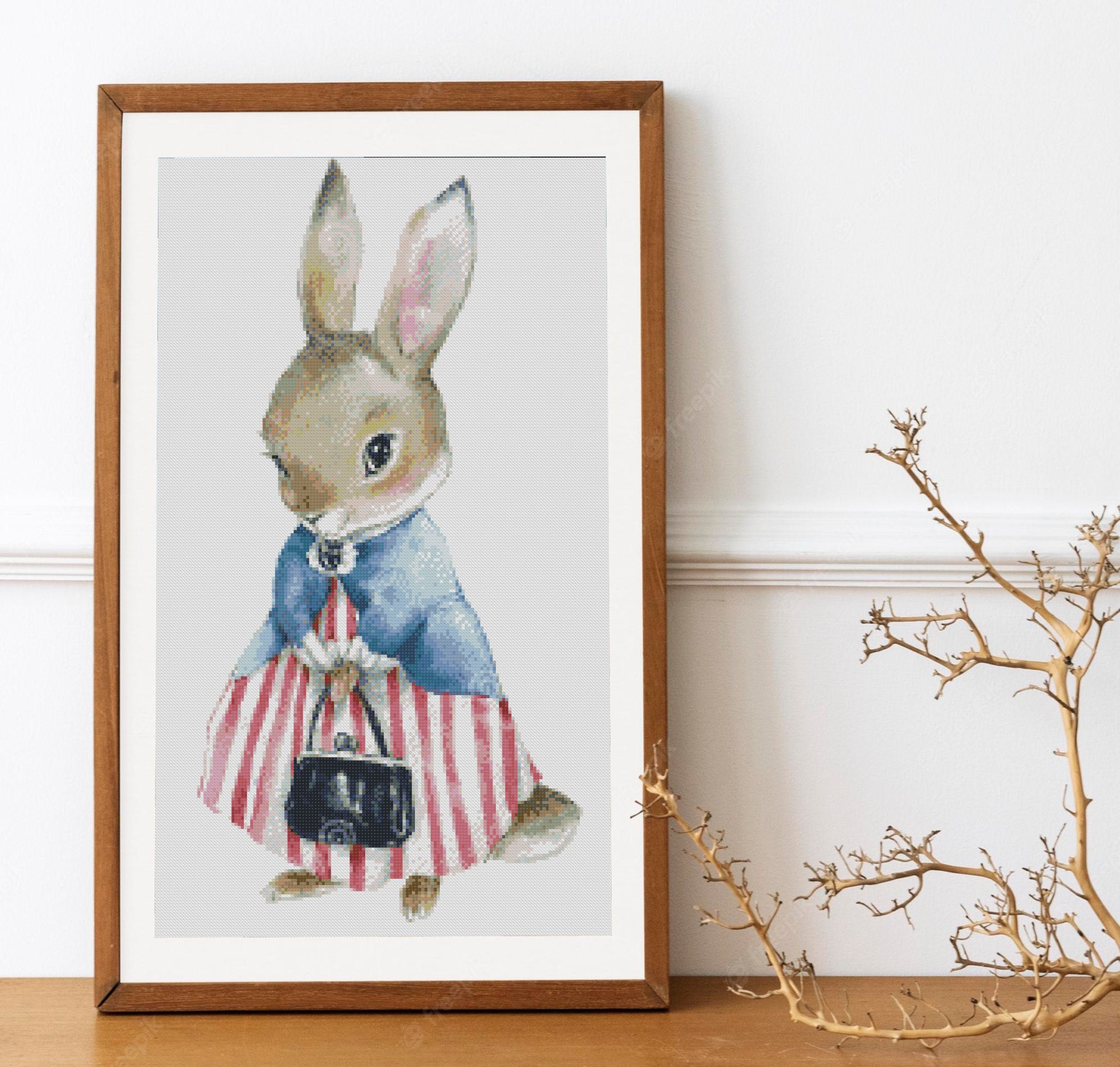 Victorian Rabbit Cross Stitch Pattern DMC Chart Two Color - Etsy