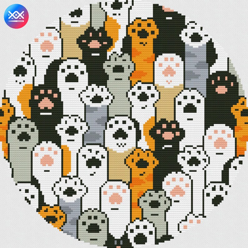 Cat's Paws Cute Cat Cross Stitch Pattern DMC Chart - Etsy