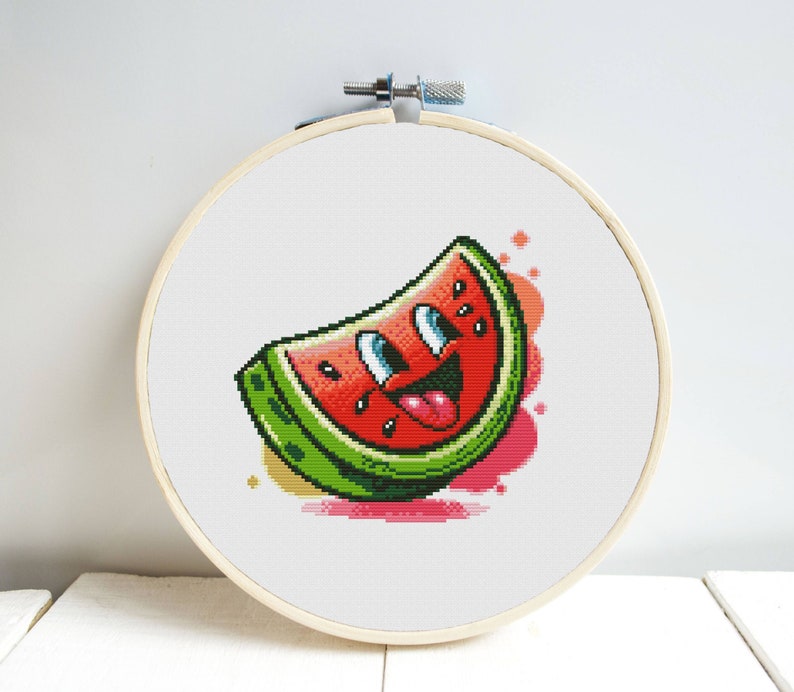 Funny Watermelon Cross Stitch Pattern DMC Chart Two Color - Etsy
