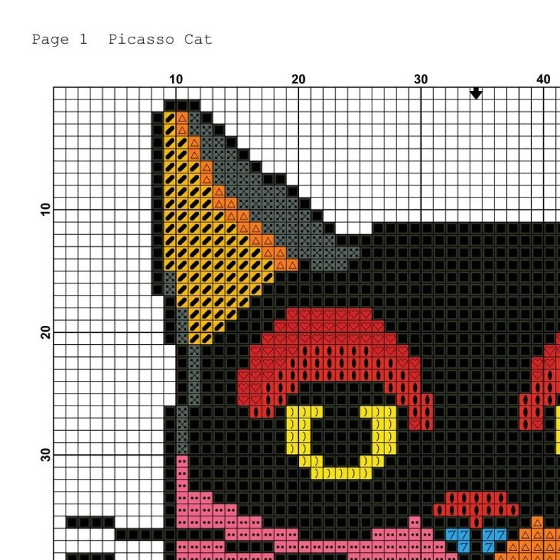 Picasso Cat Cross Stitch Pattern, Two Color Variations (PDF) - Etsy