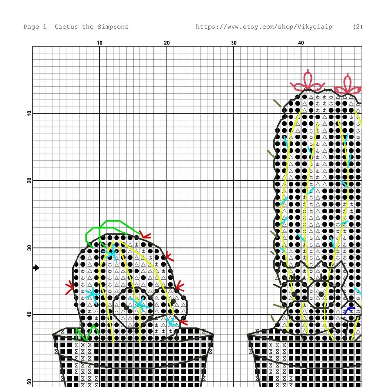 Cactus the Simpsons Cross Stitch Pattern DMC Chart Two Color - Etsy