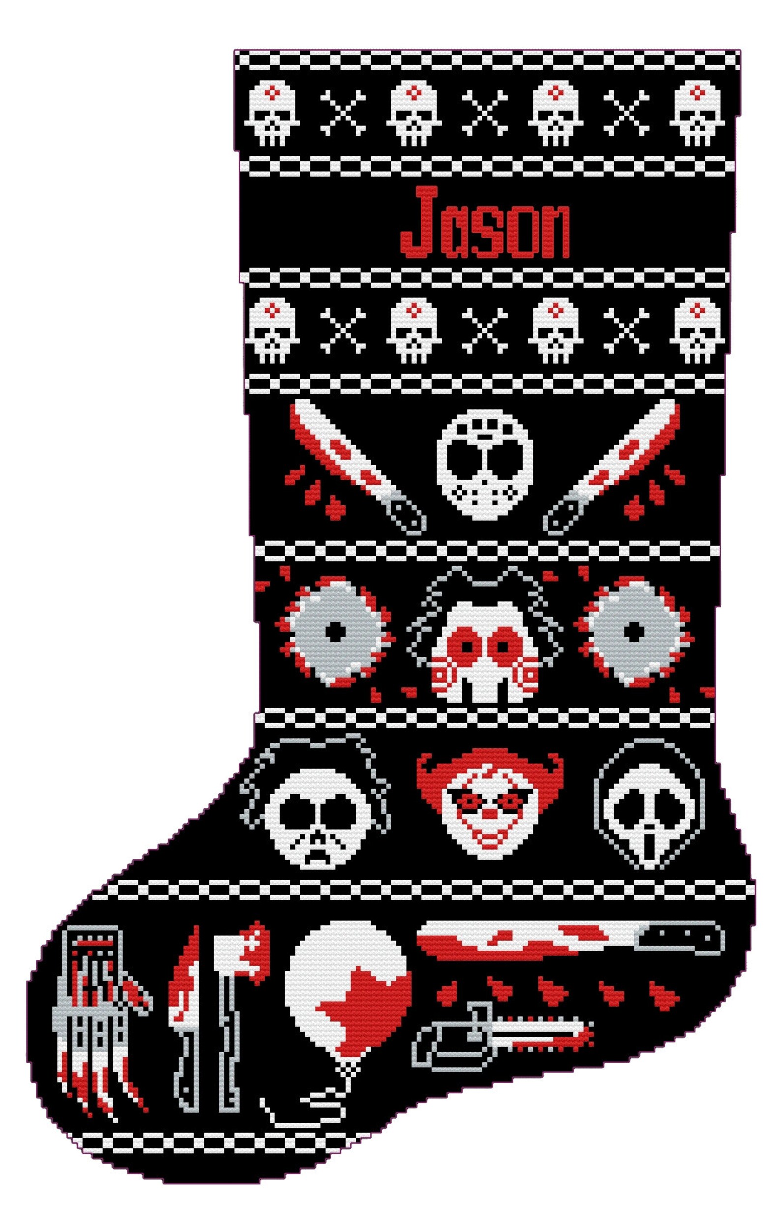 Horror Christmas Stocking Cross Stitch Pattern DMC Chart Two Color ...