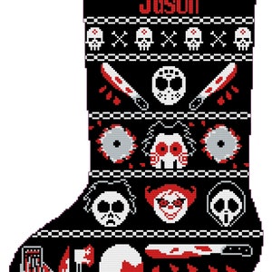 Horror Christmas Stocking Cross Stitch Pattern DMC Chart Two Color ...