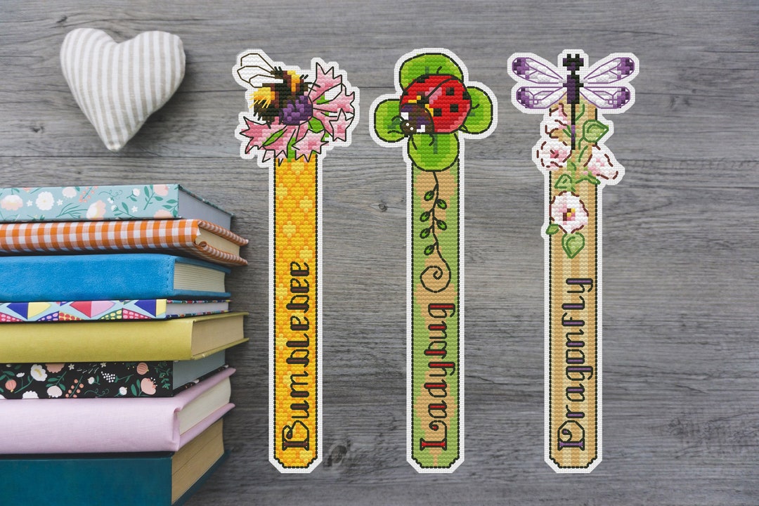 Bumblebee Ladybug Dragonfly Bookmarks Cross Stitch Pattern DMC Chart ...