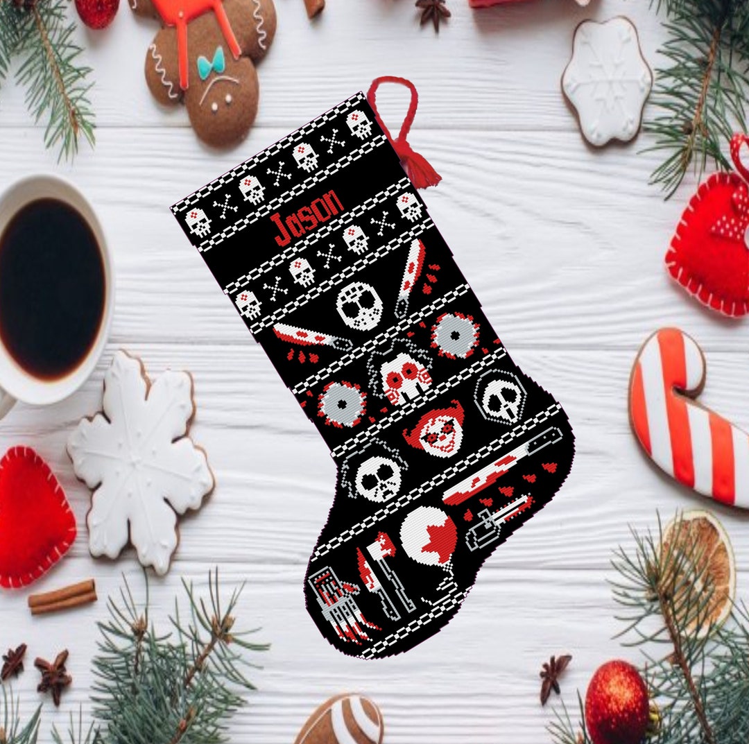 Horror Christmas Stocking Cross Stitch Pattern DMC Chart Two Color ...