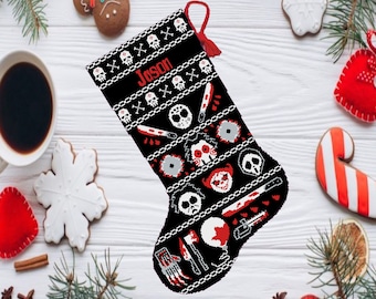 Horror Christmas Stocking Cross Stitch Pattern DMC Chart Two Color ...