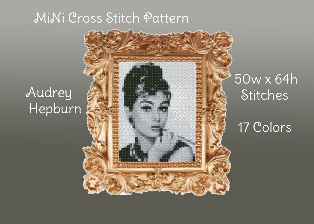 Audrey Hepburn MINI Cross Stitch Pattern DMC Chart Two Color Variations Needlepoint Embroidery ...