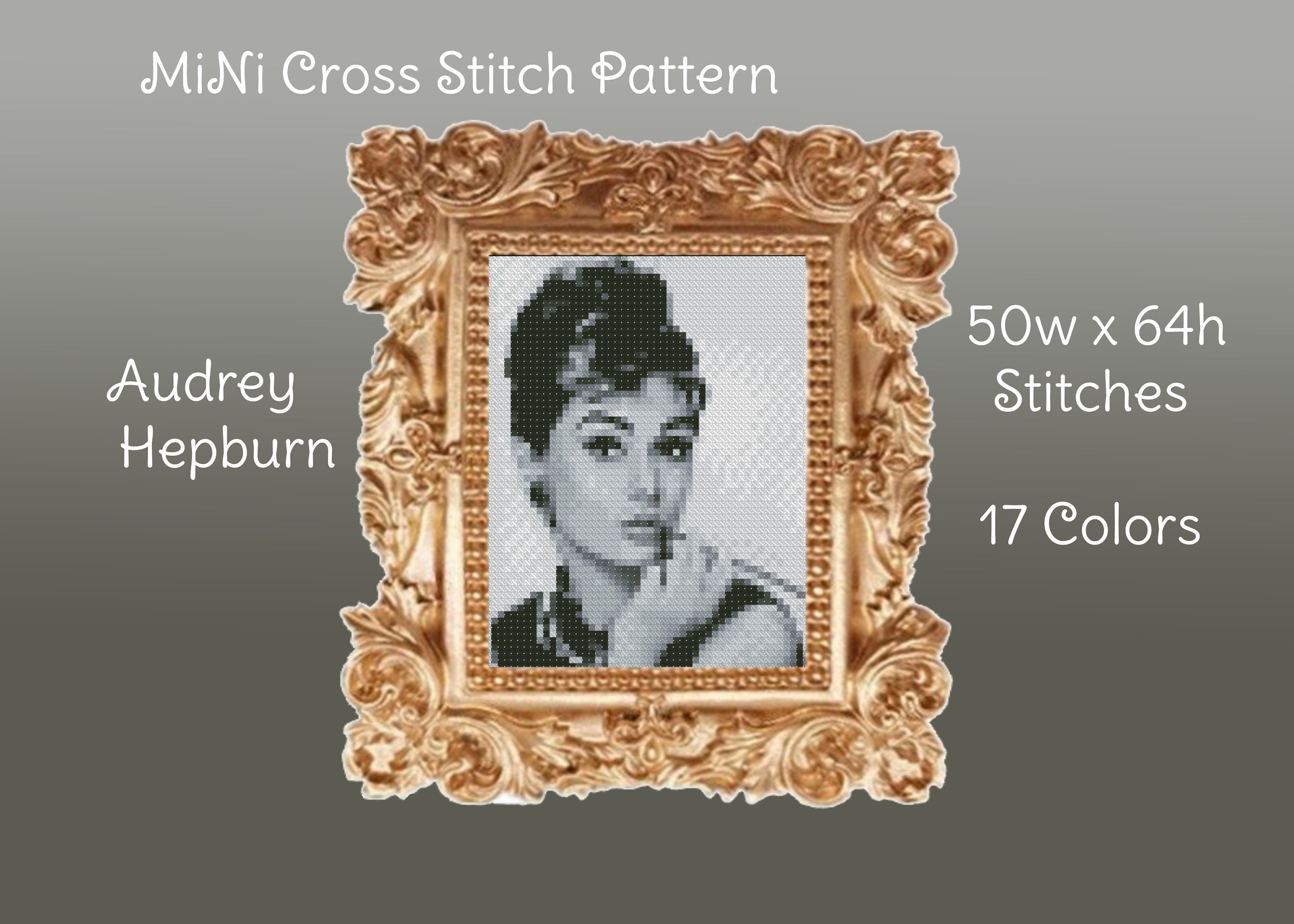 Audrey Hepburn MINI Cross Stitch Pattern DMC Chart Two Color Variations ...