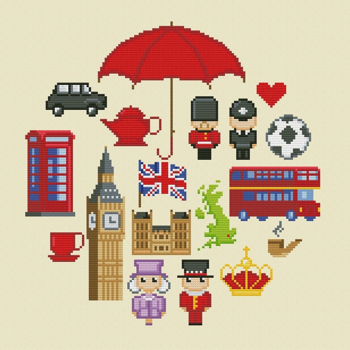 England Sampler London Cross Stitch Pattern DMC Chart Needlepoint ...