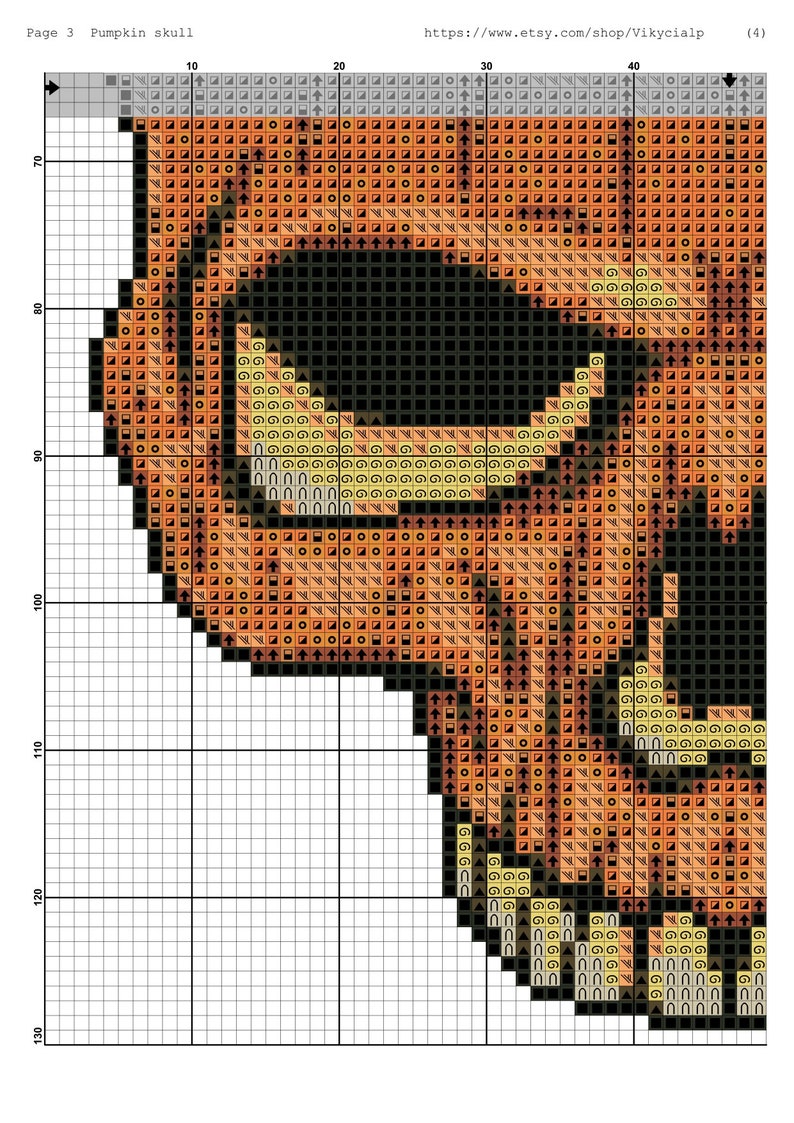 Pumpkin Skull Cross Stitch Pattern DMC Chart Two Color Variations ...