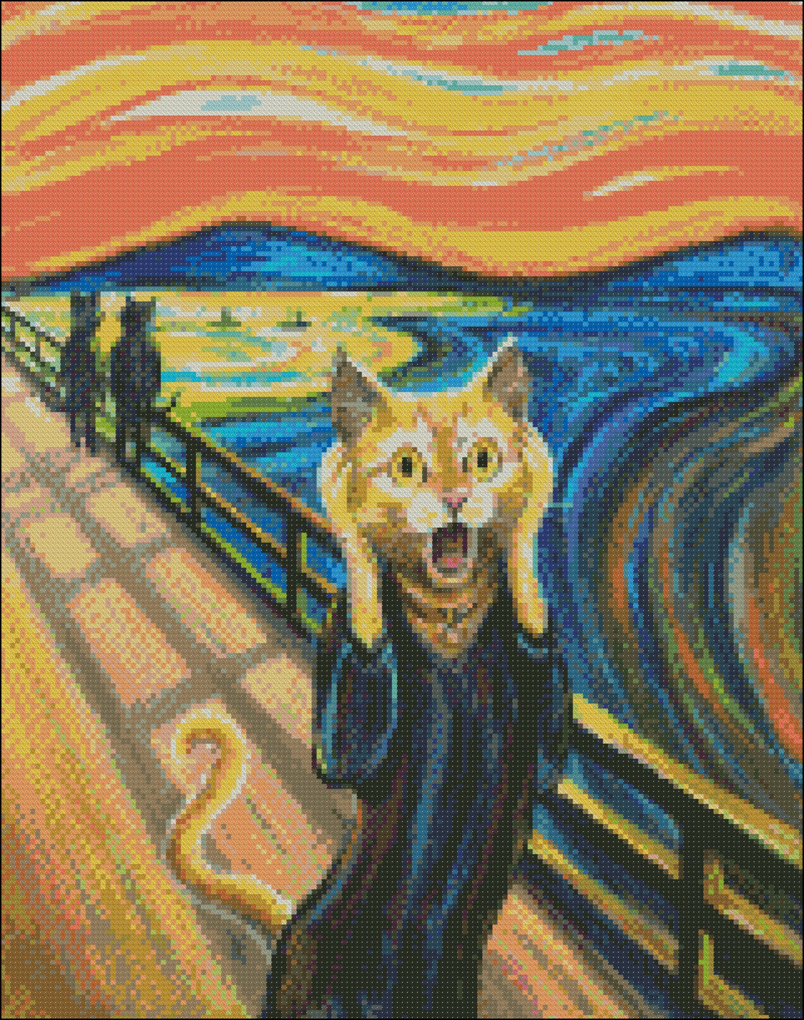 Edvard Munch the Scream Cat Cross Stitch Pattern DMC Chart Two - Etsy