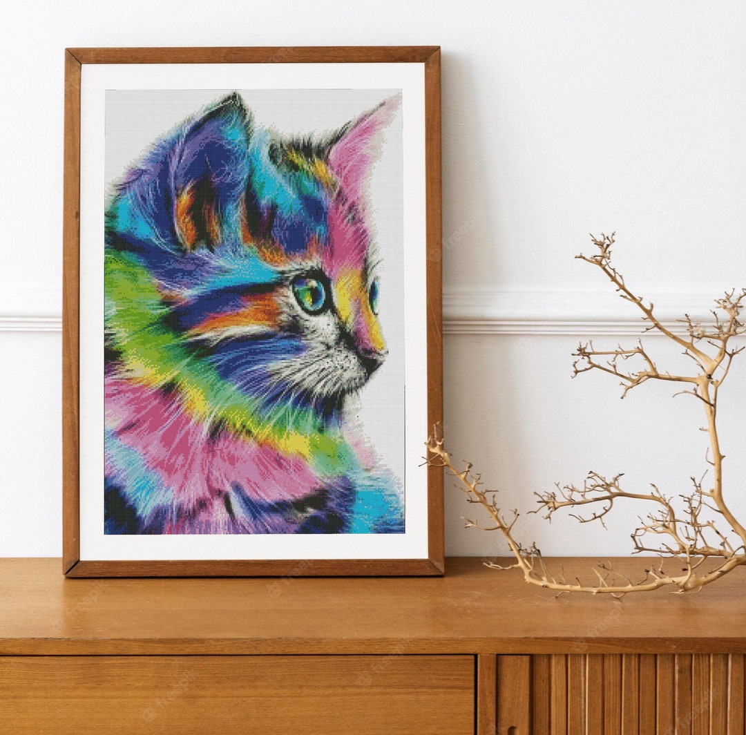 Rainbow Cat Cross Stitch Pattern DMC Chart Two Color Variations ...