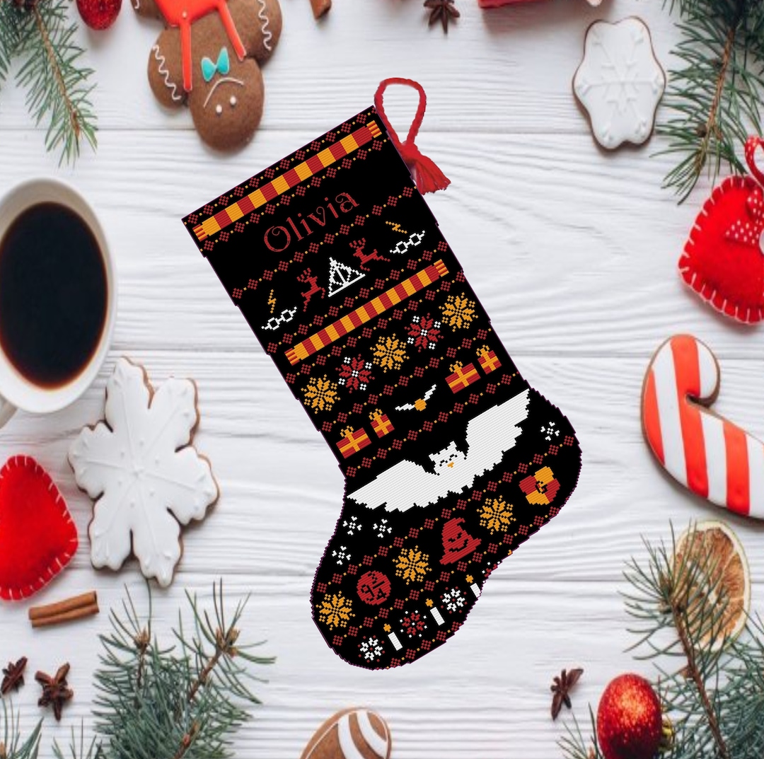 Magic Christmas Stocking Cross Stitch Pattern DMC Chart Two Color ...