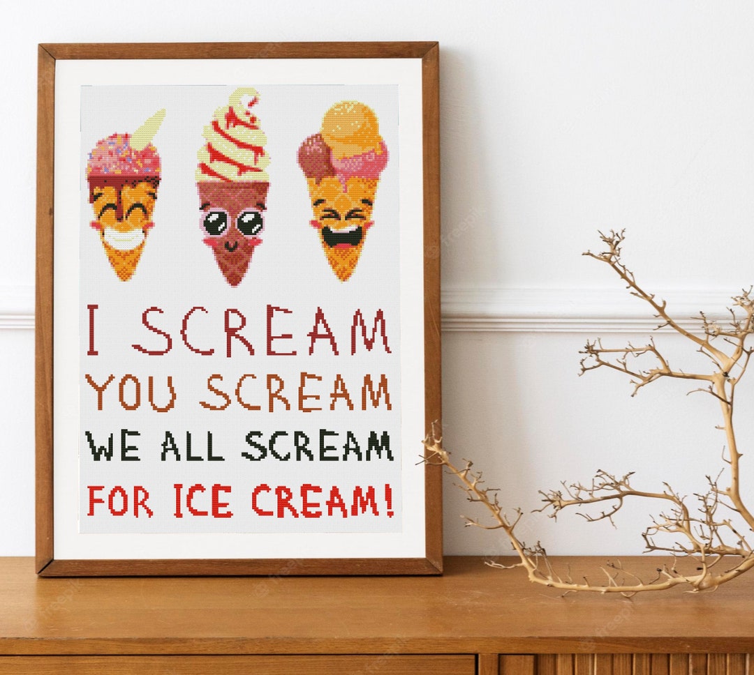 I Scream Ice Cream Cross Stitch Pattern DMC Chart Two Color Variations ...