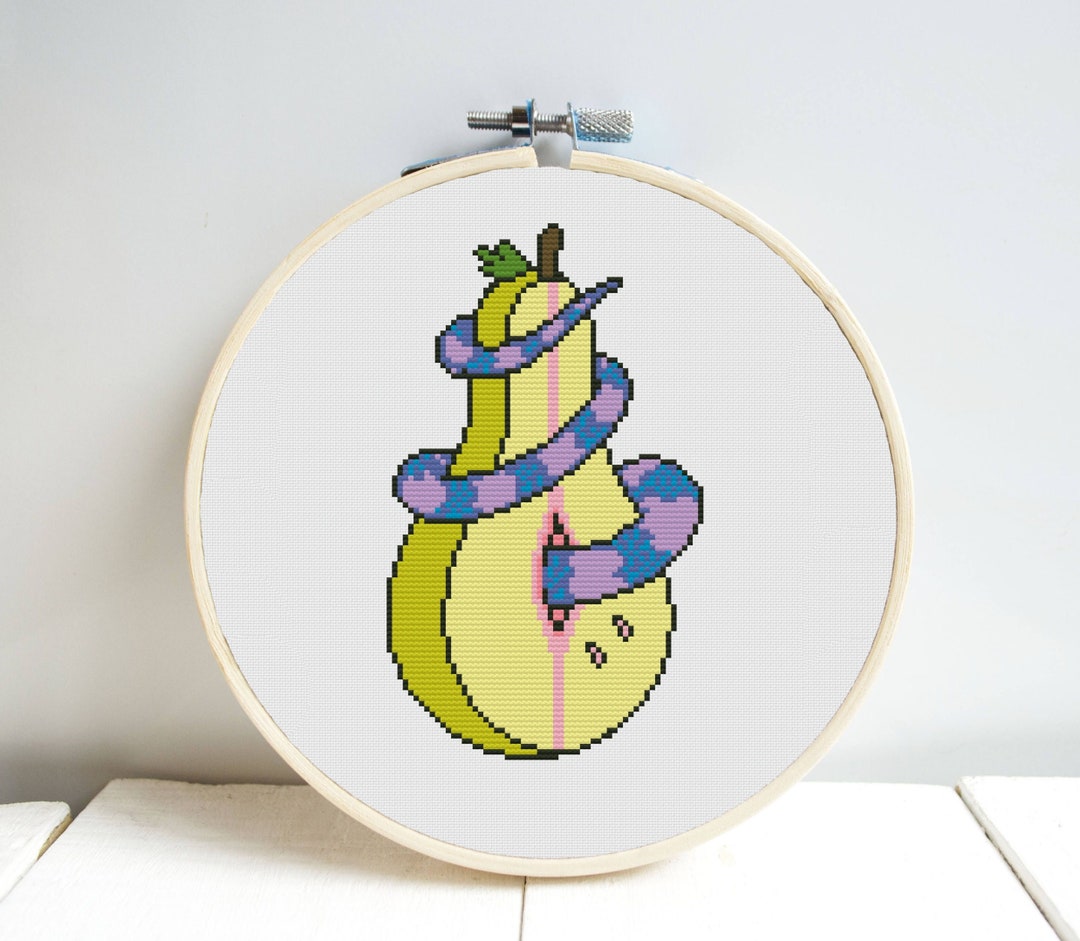 Sexy Pear and Snake Cross Stitch Pattern DMC Chart Two Color Variations ...