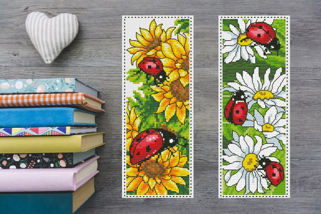 Ladybugs Bookmarks Cross Stitch Pattern DMC Chart Two Color Variations ...