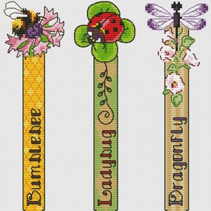 Bumblebee Ladybug Dragonfly Bookmarks Cross Stitch Pattern DMC Chart ...