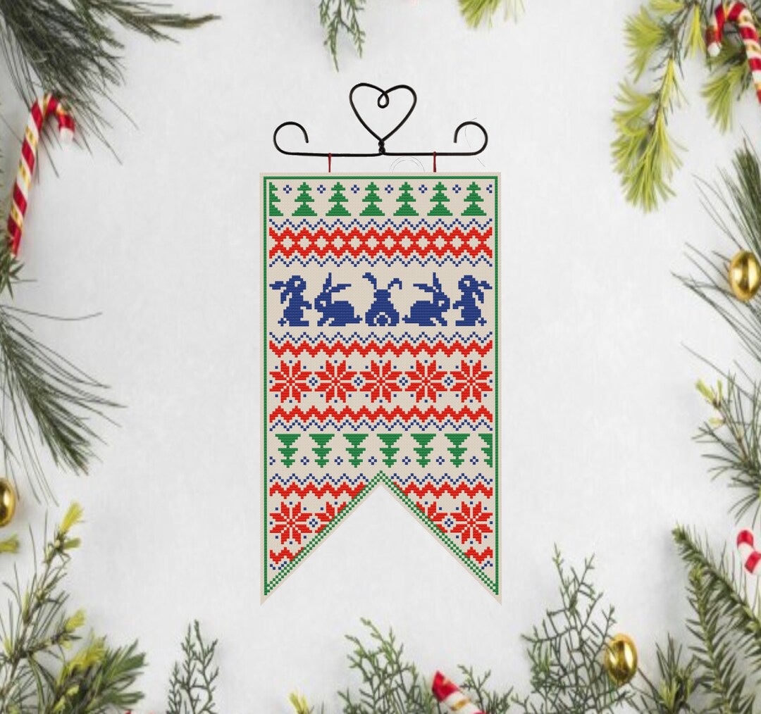 Bunny Banner Cross Stitch Pattern DMC Chart Two Color Variations ...