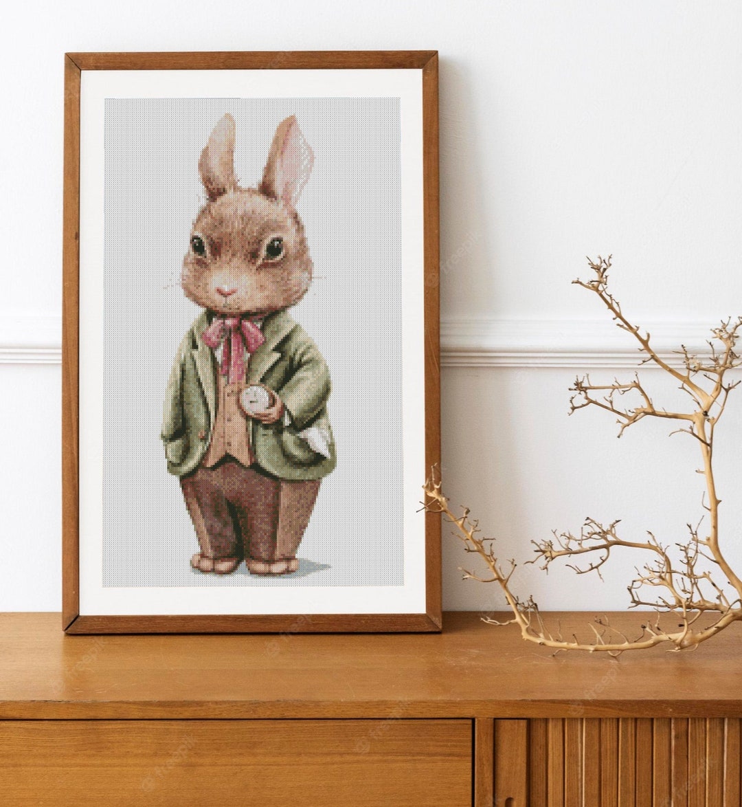 Gentleman Bunny Cross Stitch Pattern DMC Chart Two Color Variations ...