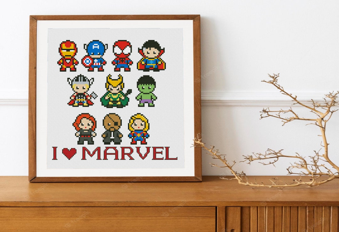 I LOVE MARVEL Cross Stitch Pattern Dmc Chart Two Color Variations ...